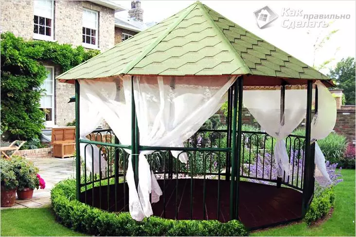 Gazebo tal-metall Do it yourself - karatteristiċi tad-disinn u l-installazzjoni tagħha (+ ritratt, skemi) 2484_1