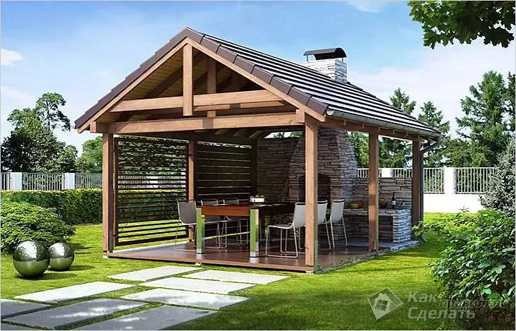 Multifunctional gazebo nga adunay barbecue