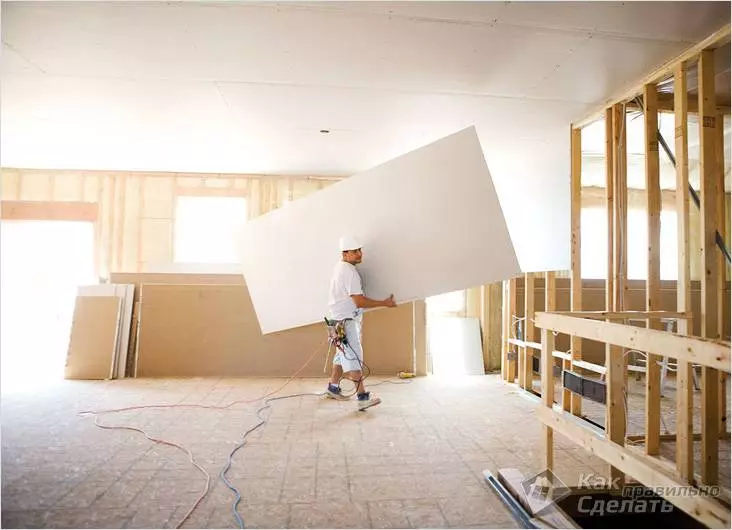 Arbeit mit Gipskartonboard im modernen Interieur