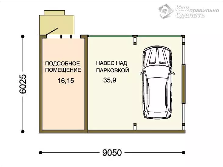 Tekening van 'n motorhuis vir twee motors